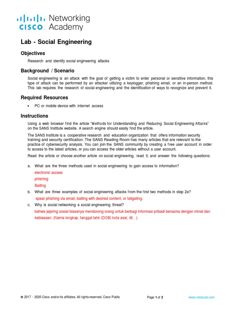 Social Engineering Lab: SANS Methods | PDF | Social Engineering ...