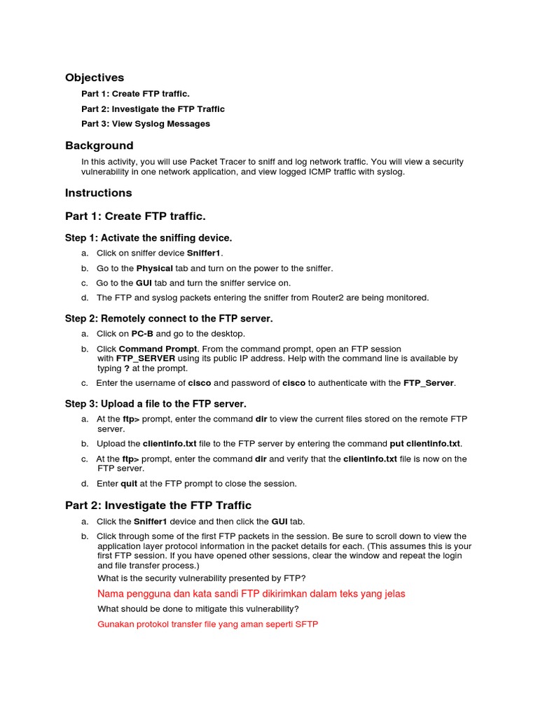 Logging Network Activity in Packet Tracer | PDF | File Transfer ...