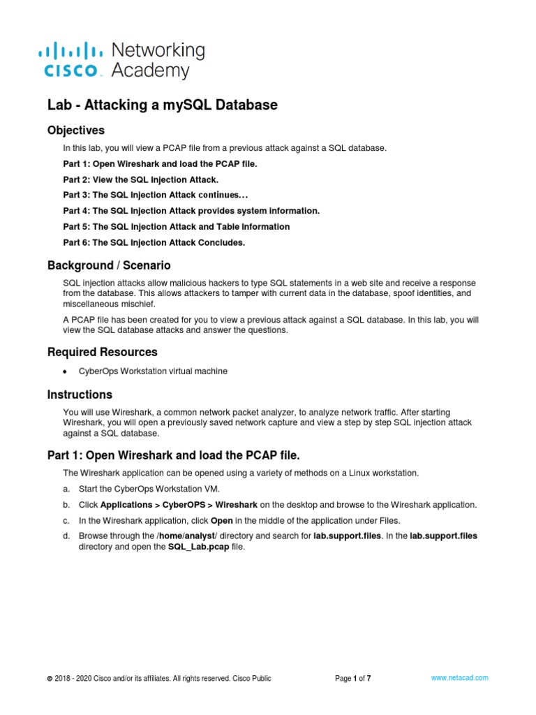 17.2.6 Lab - Attacking A Mysql Database | PDF | Databases | Hypertext Transfer Protocol