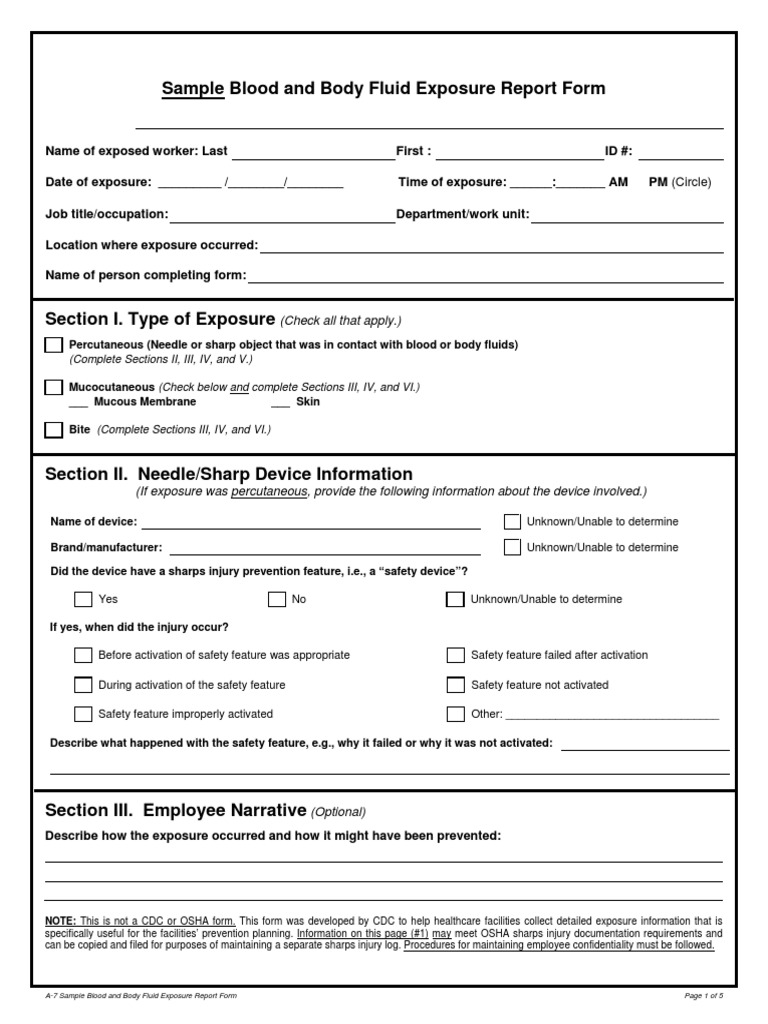 Sample Blood and Body Fluid Exposure Report Form: (Check All That Apply ...