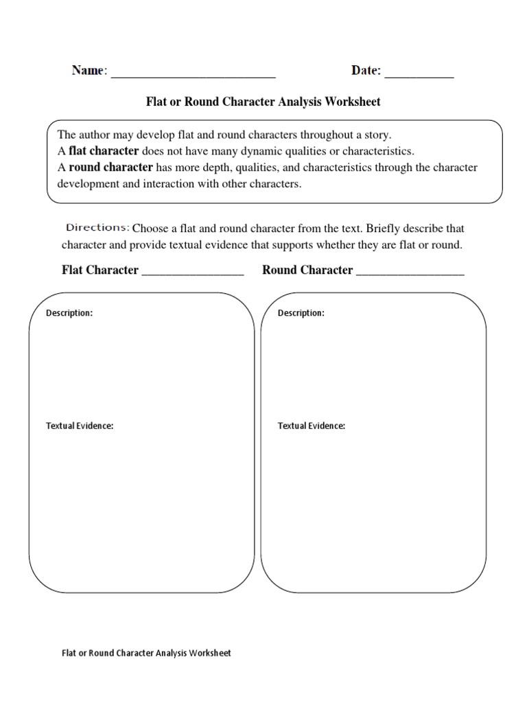 Flat or Round Character Analysis Worksheet: Description: Description ...