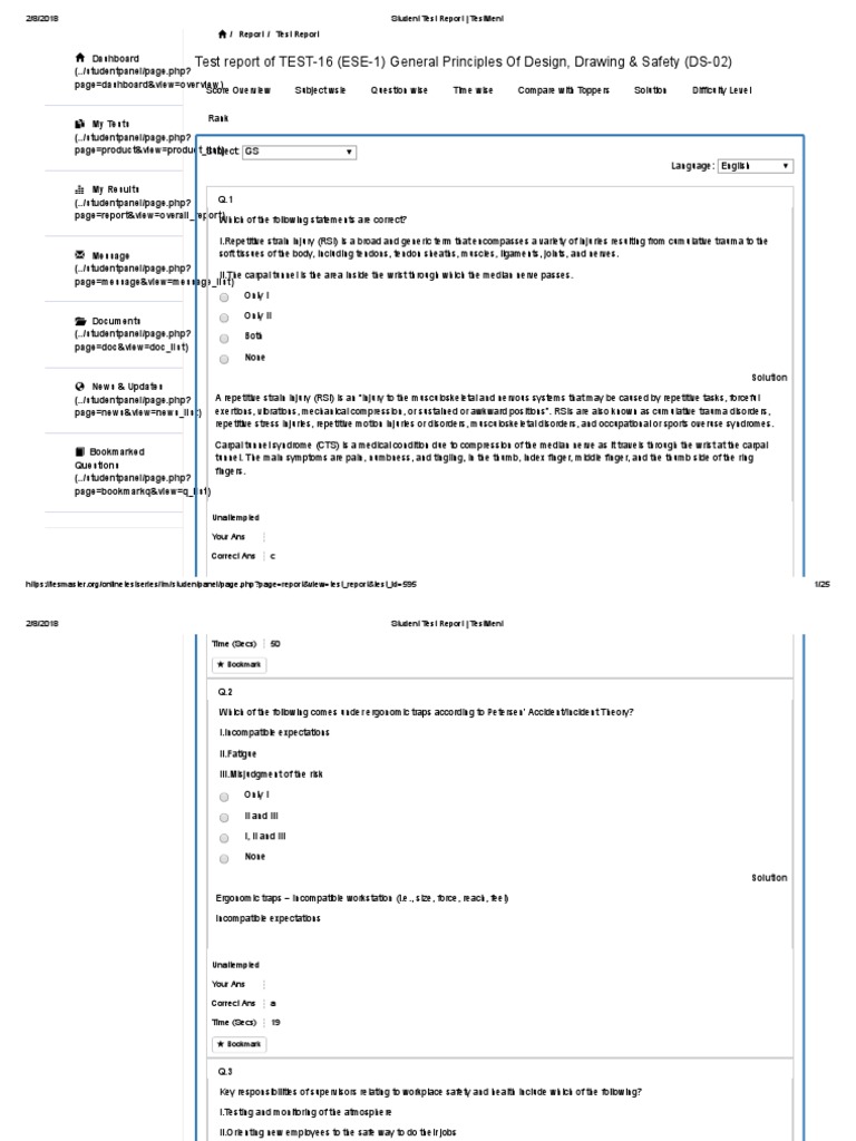 Student Test Report: ESE-1 Results | PDF