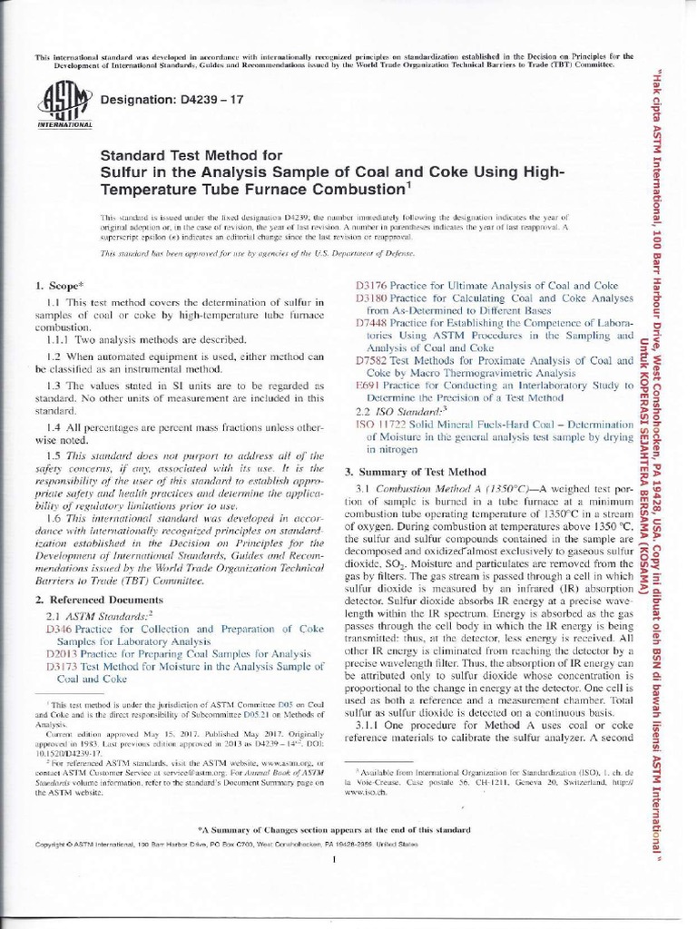 ASTM - D4239 - 17 (Pengujan Total Sulfur) | PDF