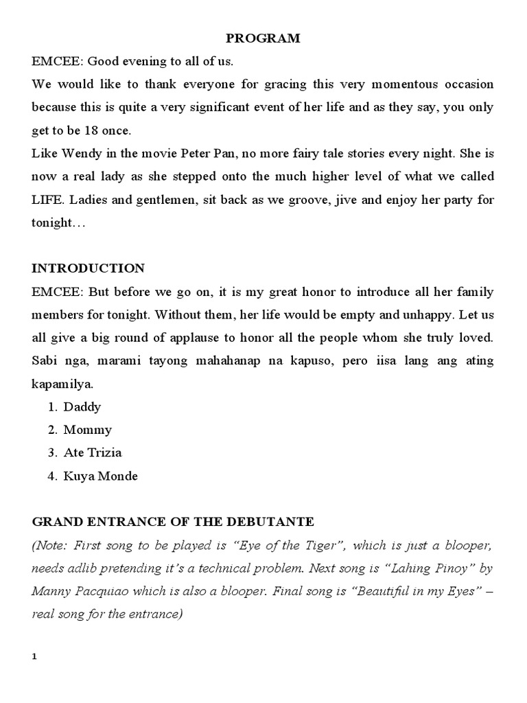 Debut Program Script | PDF | Birthdays