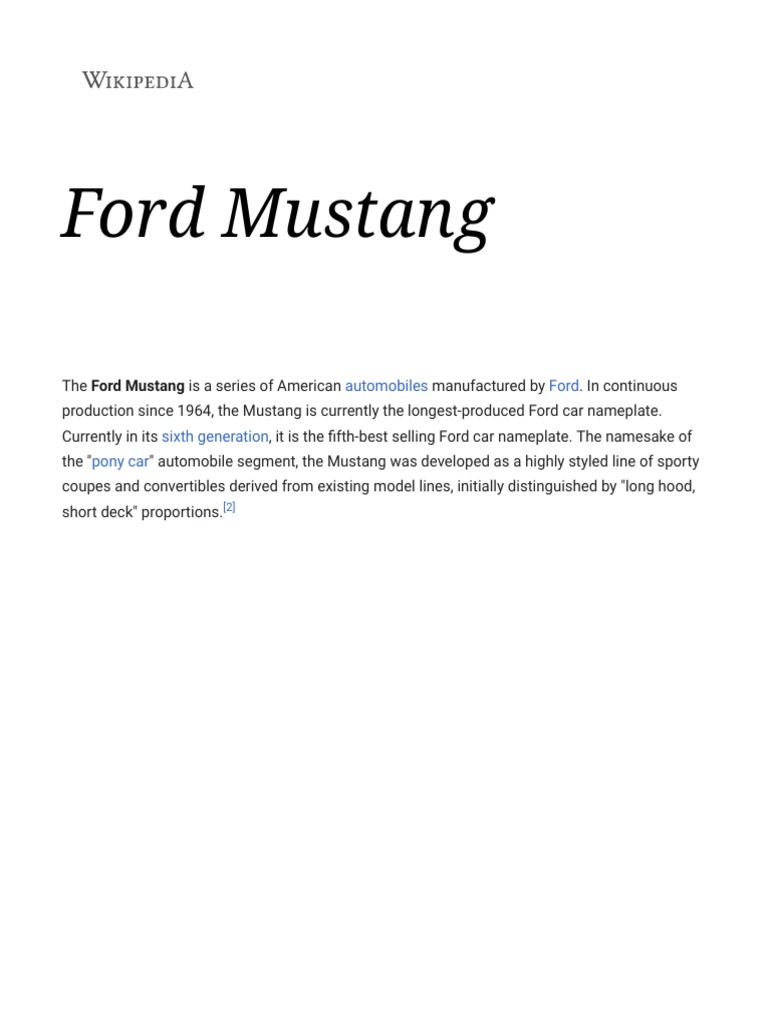 Ford Mustang - Wikipedia | PDF | Transport | Wheeled Vehicles