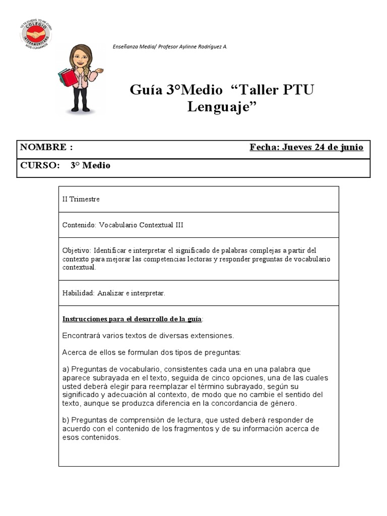 Guía Vocabulario Contextual III 3 Medio PTU LENGUAJE | PDF | Pintura de paisaje | Pinturas