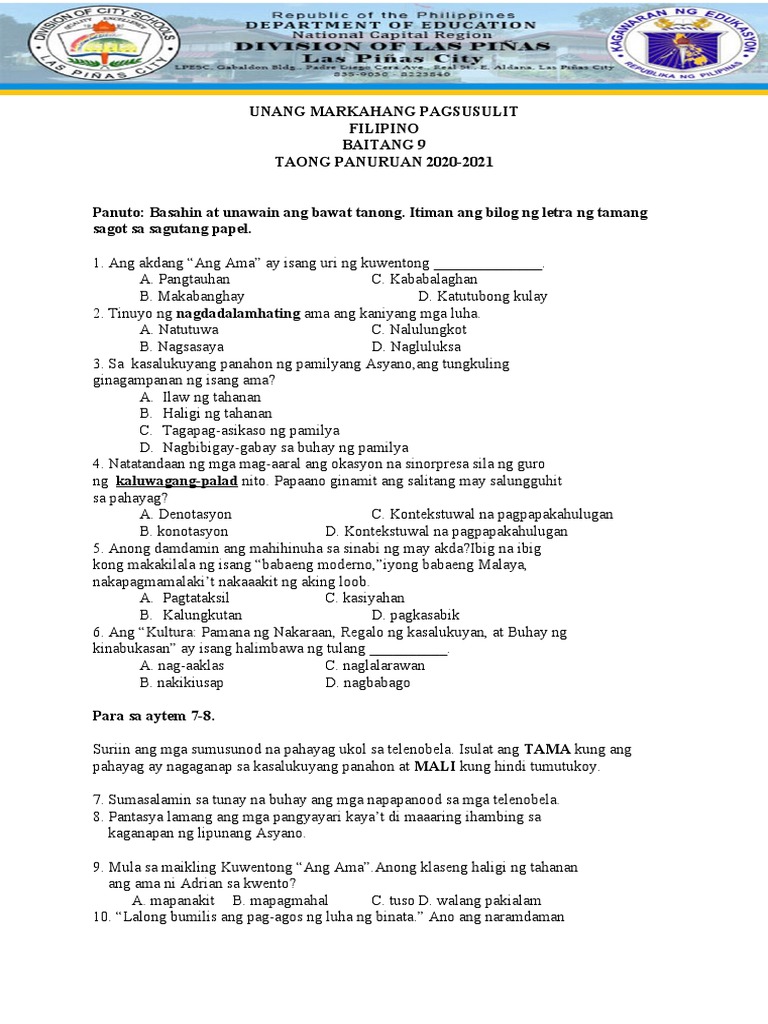 Grade 9 First Grading 2020 2021.. | PDF