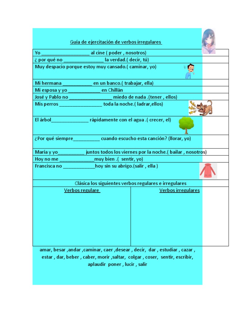 Guía de Ejercitación de Verbos Irregulares | PDF