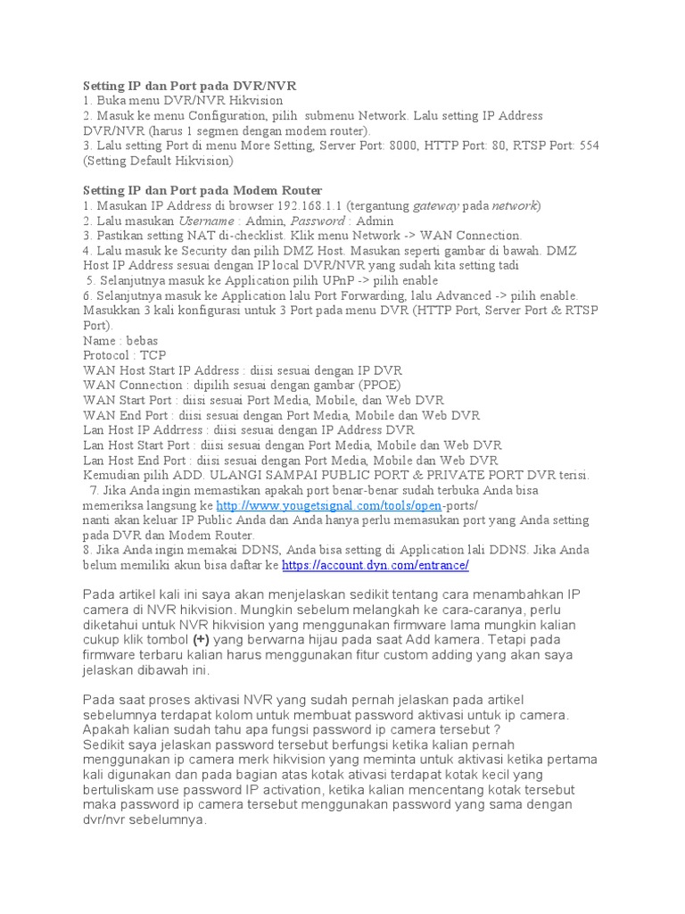 Setting IP Dan Port Pada DVR | PDF
