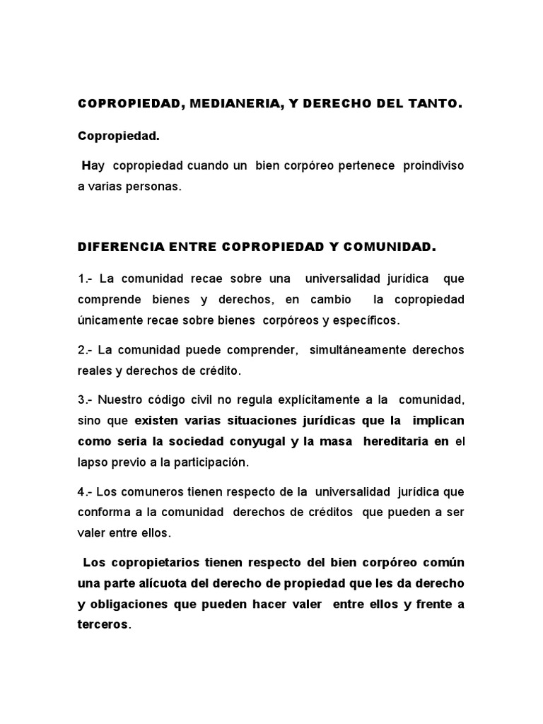 Copropiedad y Derecho del Tanto: Guía Completa | PDF | Condominio ...