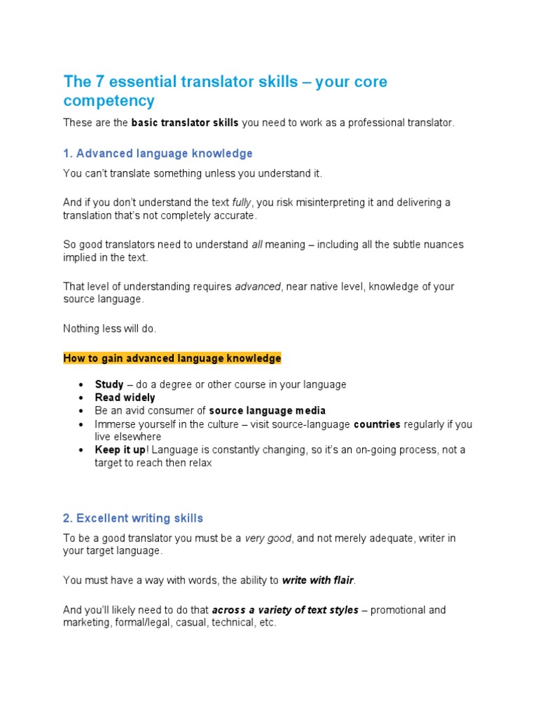 The 7 Essential Translator Skills | PDF | Translations | Motivational