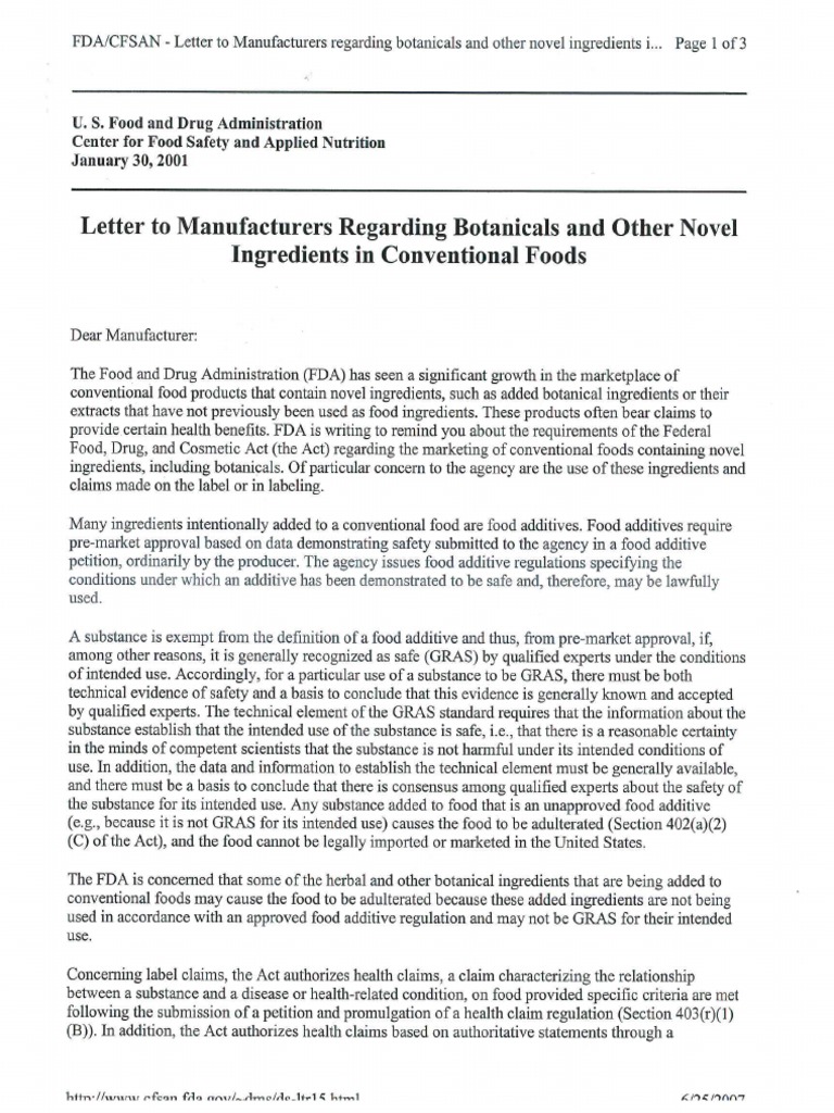 FDA Letter To Industry (1!30!2001) | PDF