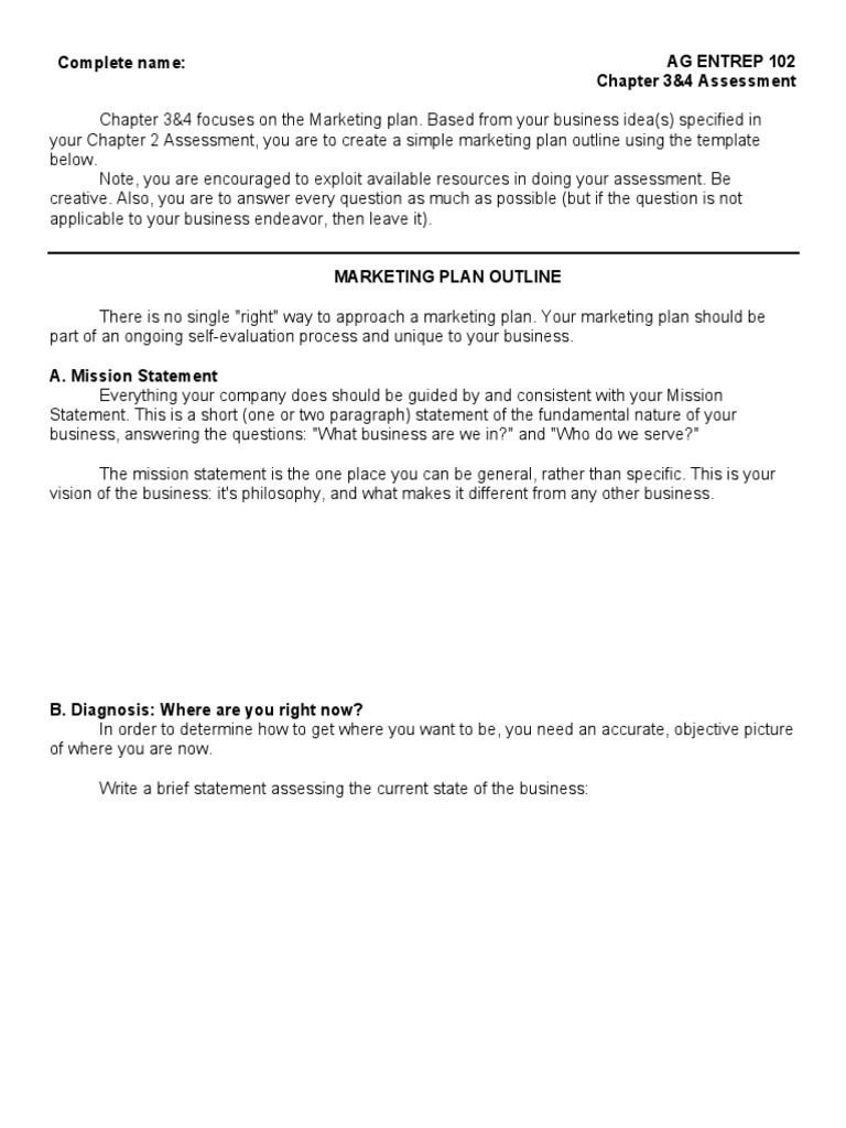 (Template) AG ENTREP 102 - Chapter 3&4 Assessment | PDF | Sales ...