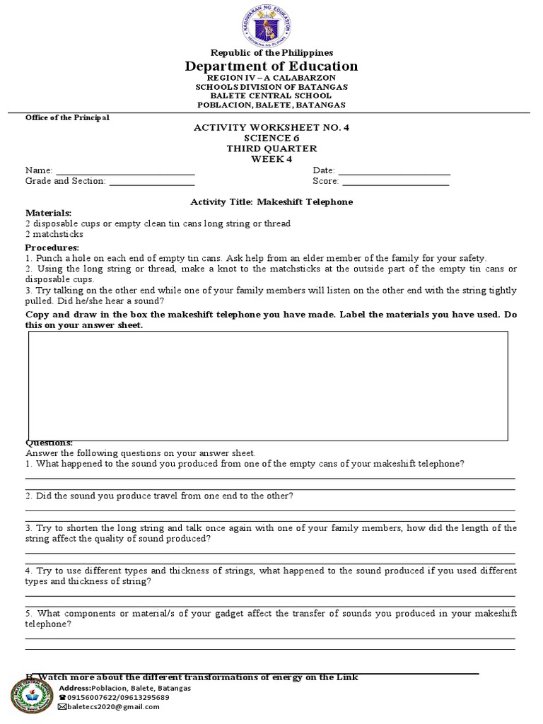 Science 6 Activity Sheet Third Quarter Week 4 and Week 5 | PDF