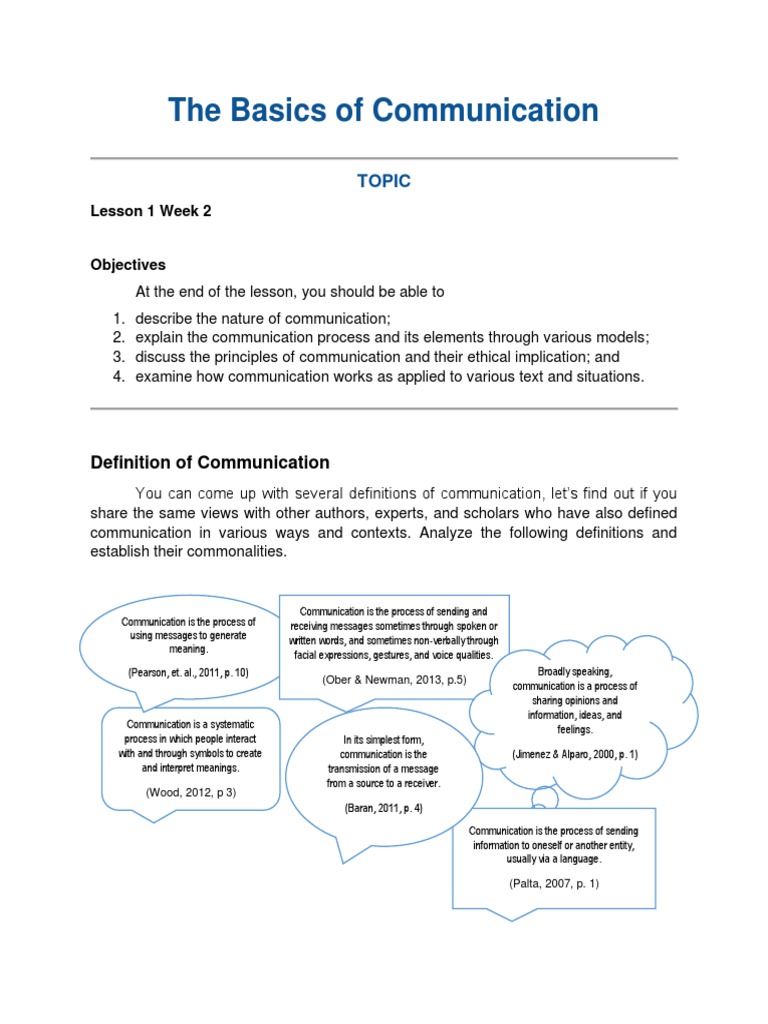 Lesson 1 - The Basics of Communication | PDF | Communication ...