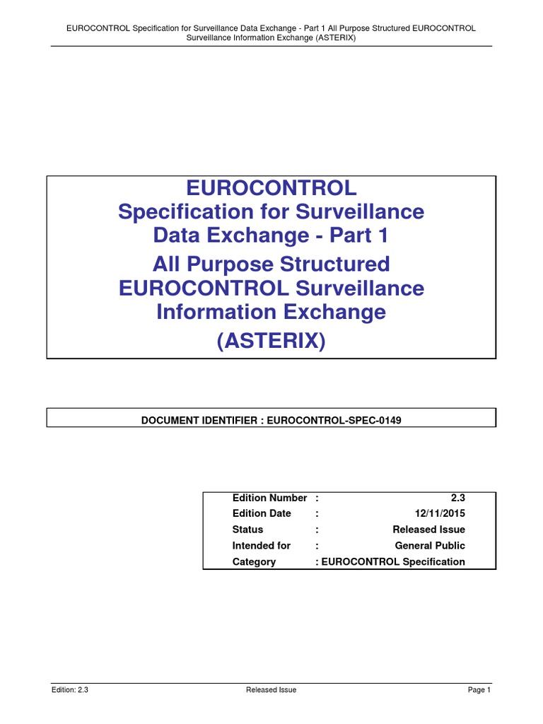 Part 1 - Eurocontrol Specification Asterix (Spec-149) Ed 2.3 | PDF ...
