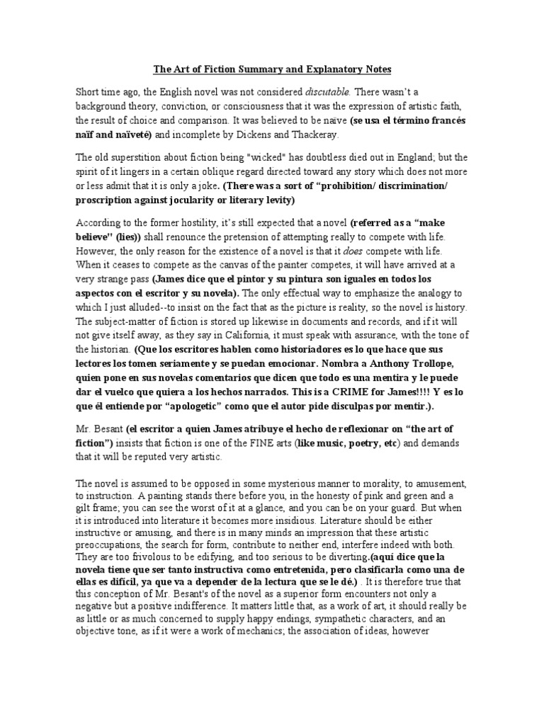 The Art of Fiction Summary and Explanatory Notes (Spanish and English ...