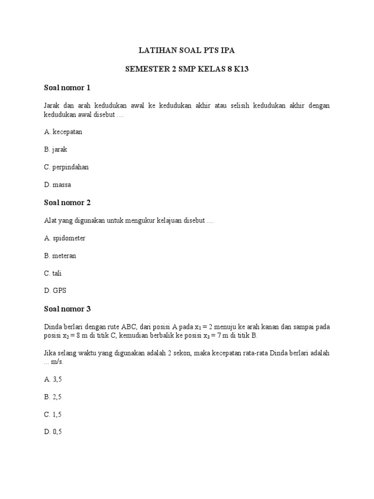Latihan Soal PTS Ipa SM 1 KLS 8 K13 | PDF