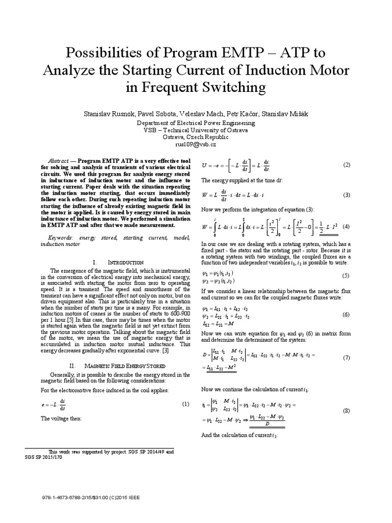 Possibilities of Program EMTP - ATP To Analyze The Starting Current of ...
