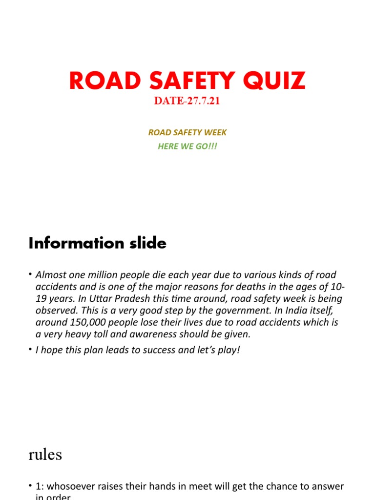 Road Safety Quiz | PDF | Road Traffic Safety | Road Transport