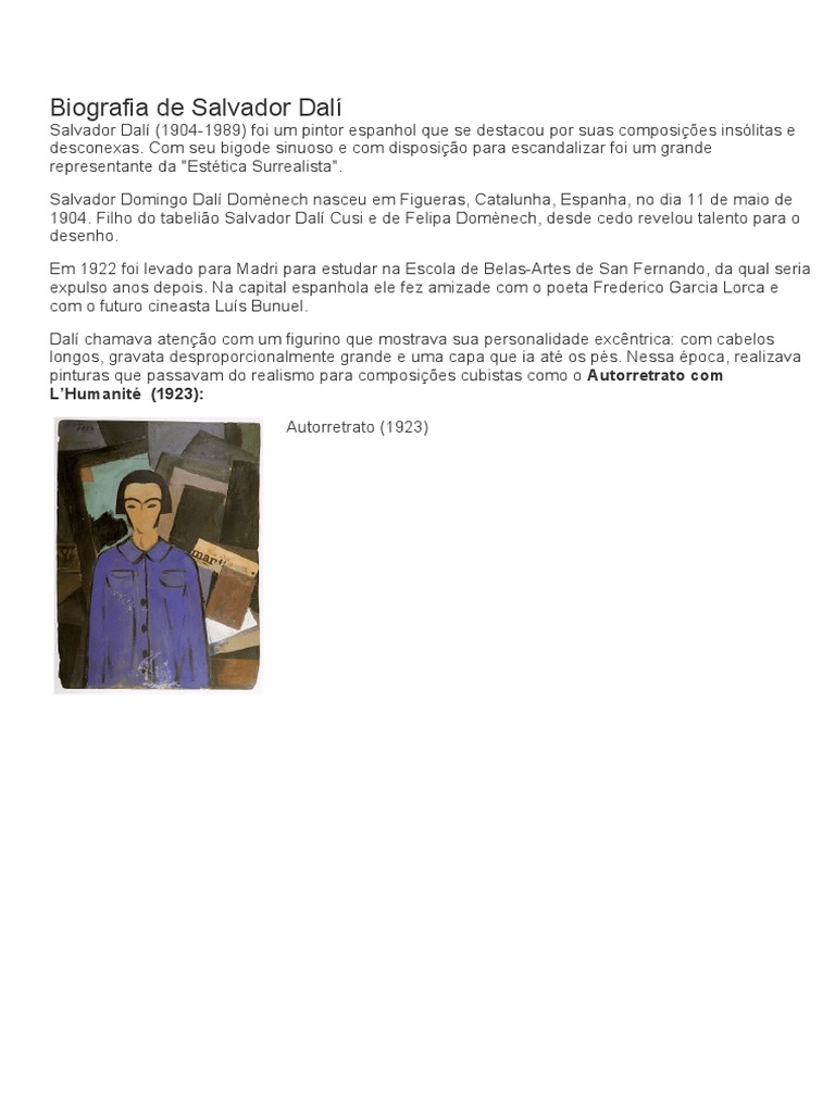 Biografia de Salvador Dalí | PDF | Salvador Dalí | Surrealismo