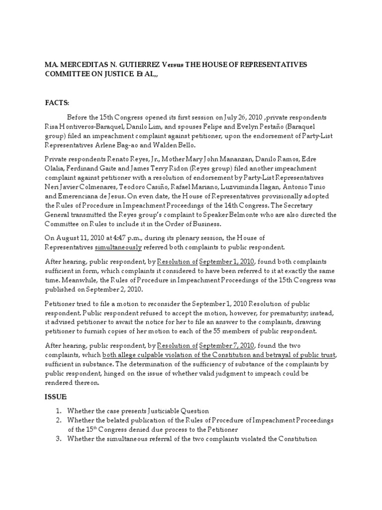 Ma. Merceditas N. Gutierrez Versus The House of Representatives ...
