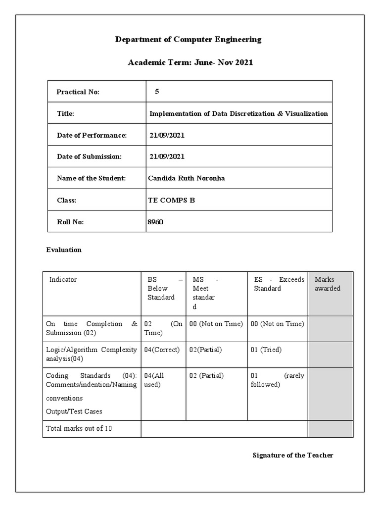 Experiment No. 5: Visualizing the Impact of Data Discretization on a Gaussian Distribution | PDF ...