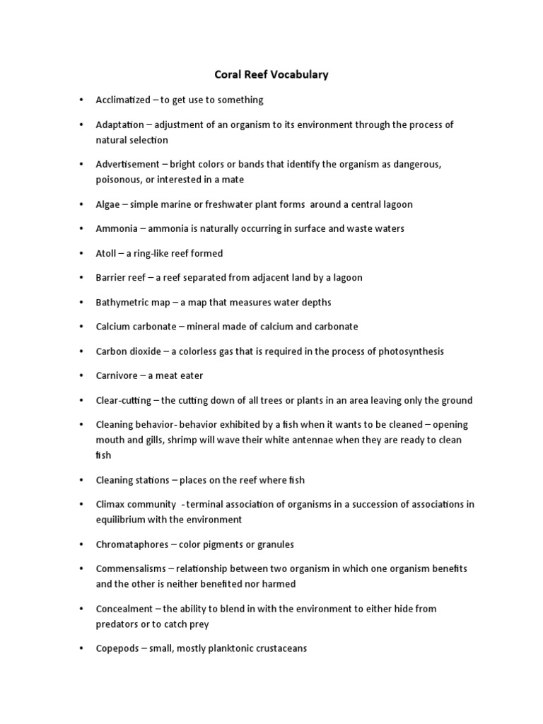 Coral Reef Vocabulary | PDF | Coral Reef | Sponge