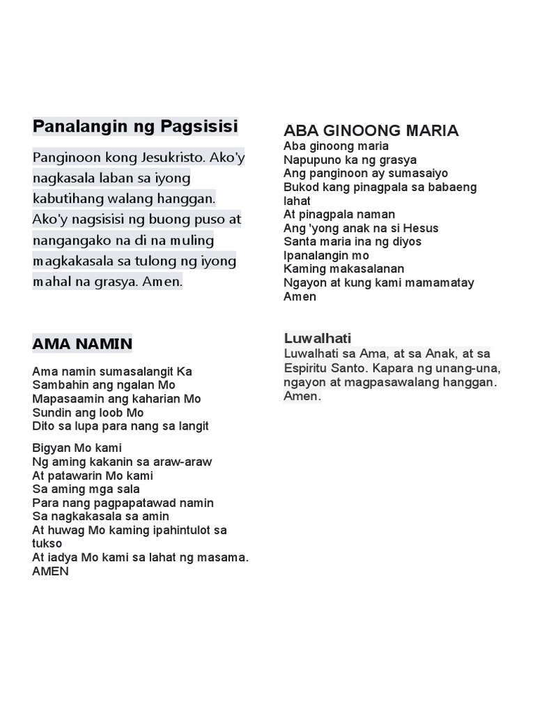Panalangin NG Pagsisisi | PDF Panalangin NG Pagsisisi | PDF