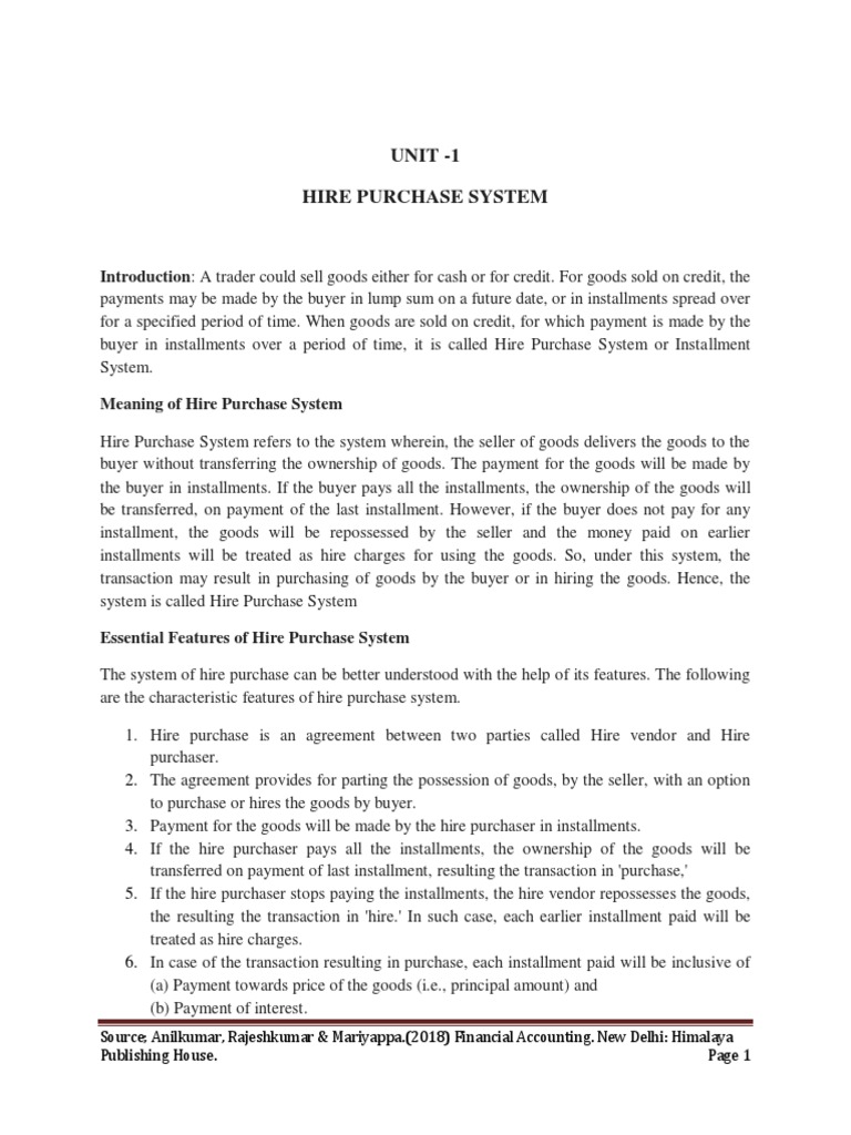 Understanding Hire Purchase System | PDF | Financial Transaction | Payments