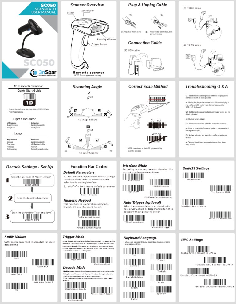 1D Barcode Scanner: Quick Start Guide | PDF | Barcode | Computer ...