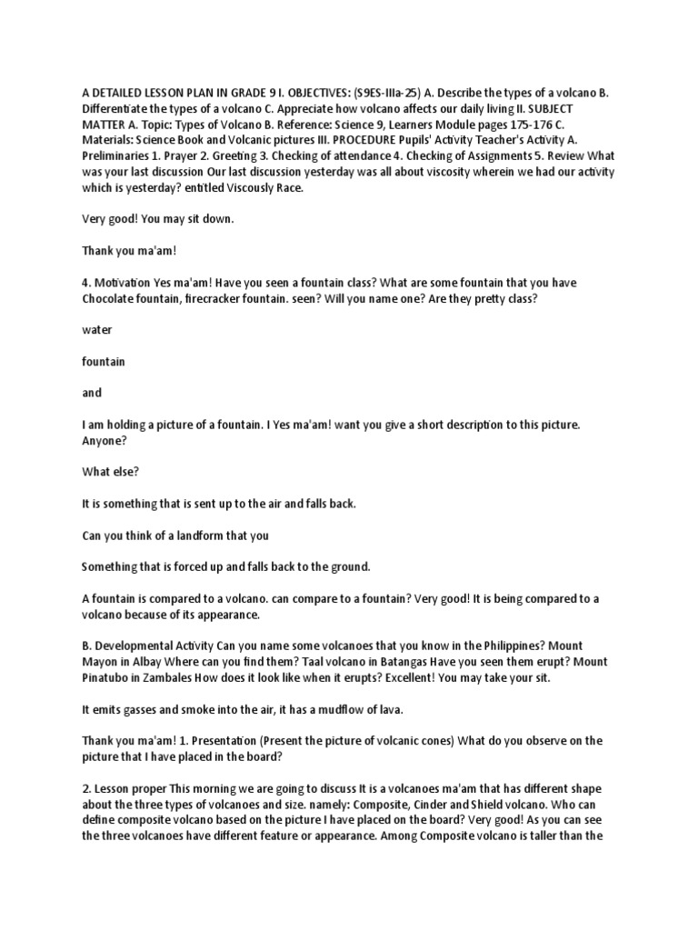 A Detailed Lesson Plan in Grade 9 I | PDF | Volcano | Lava