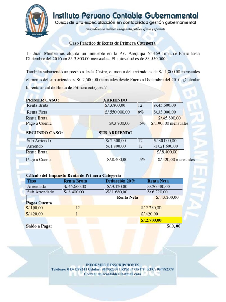 Caso Practico Impuesto A La Renta | PDF