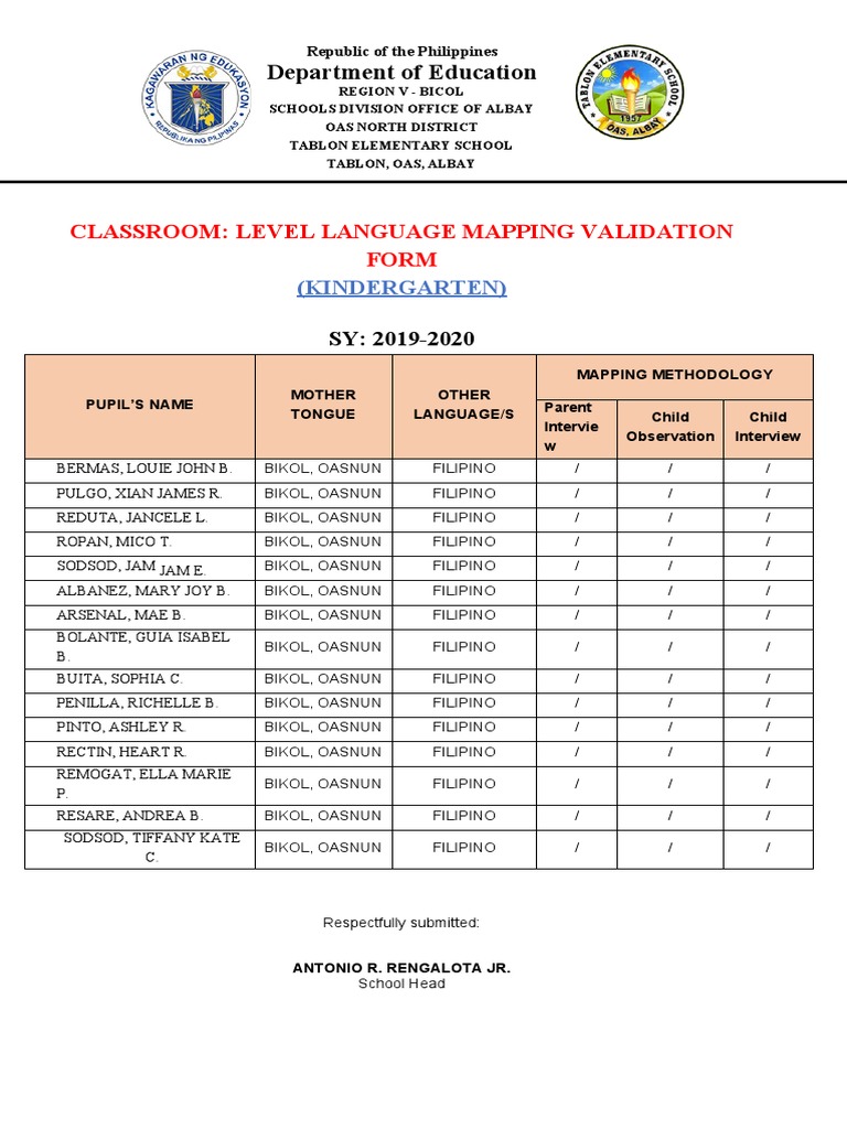Language Mapping SY 2019-2020 | PDF | Social Institutions | Students