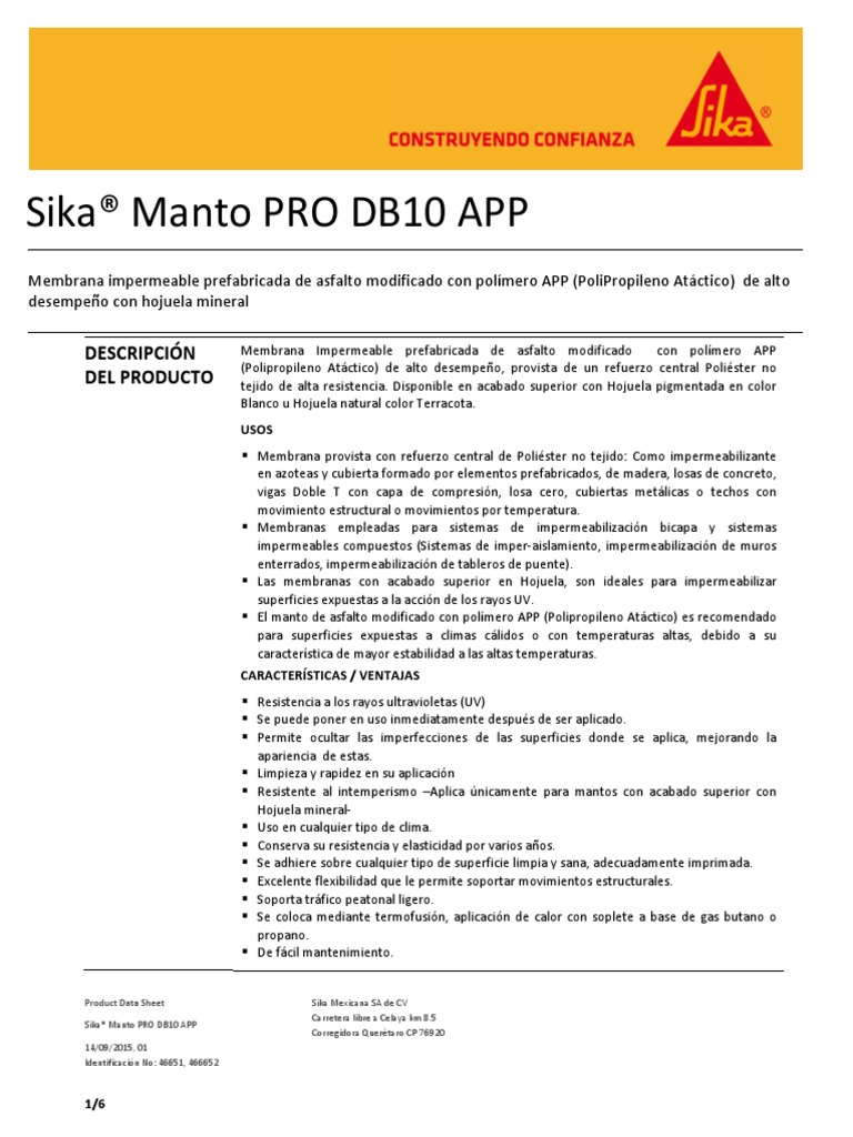 Manto Asfaltico Alta Resistencia Sika Manto Pro Db10 App | PDF ...