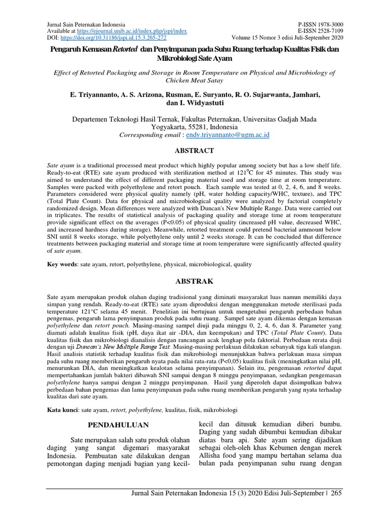 Retorted Packaging Effects on Chicken Satay | PDF