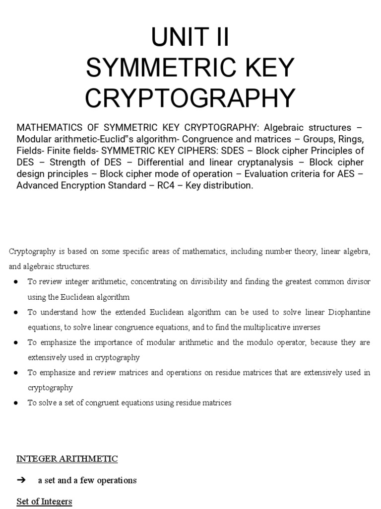 Unit Ii Symmetric Key Cryptography Pdf Secure Communication