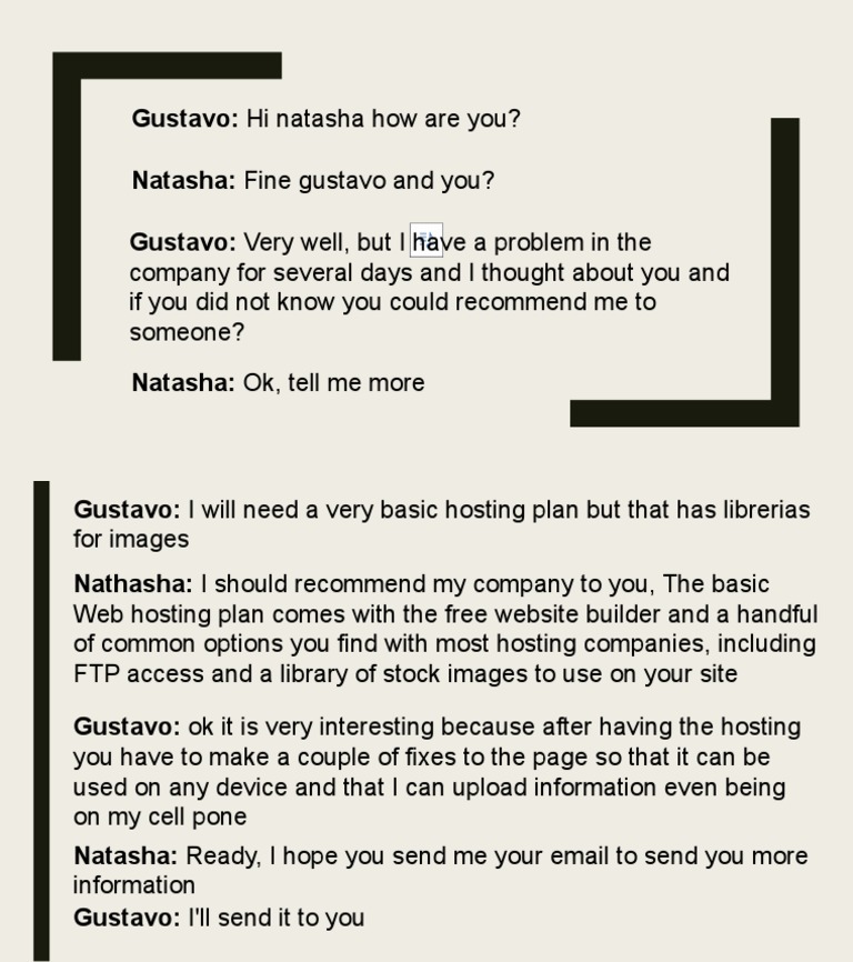 Gustavo: Hi Natasha How Are You? Natasha: Fine Gustavo and You? Gustavo: Very Well, But I Have A ...