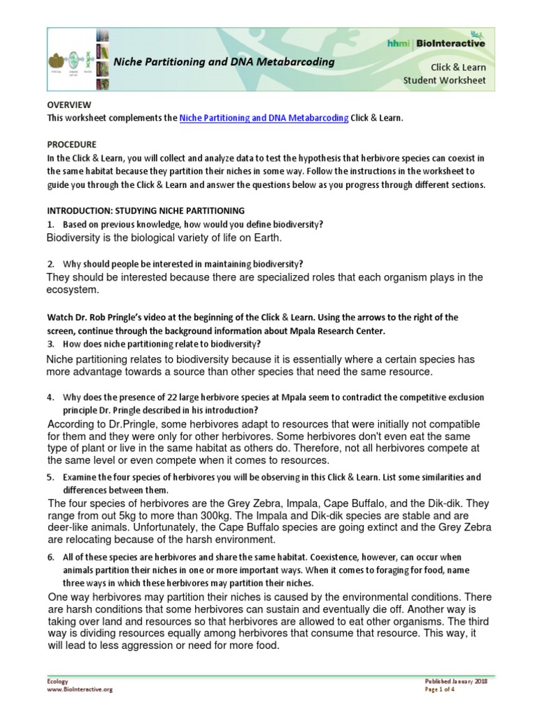 NicheMetabarcoding StudentWS CL | PDF | Ecological Niche | Herbivore