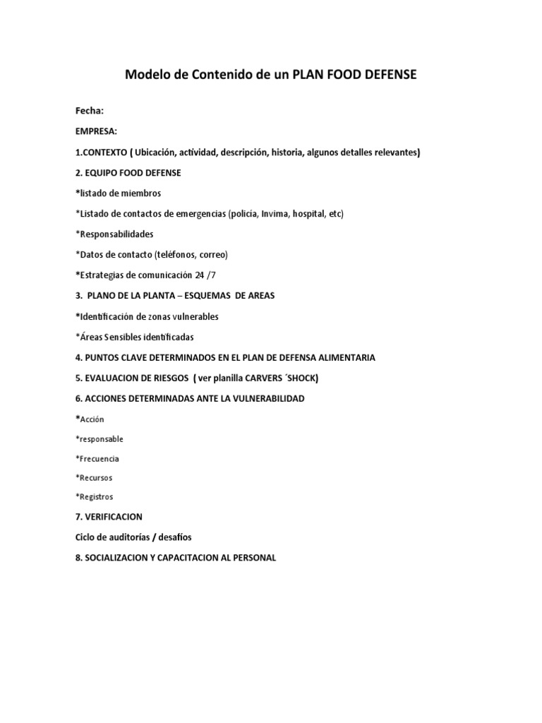 Plan Food Defense | PDF
