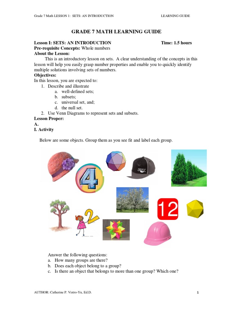 Introduction to Sets for Grade 7 | PDF | Empty Set | Mathematical Concepts