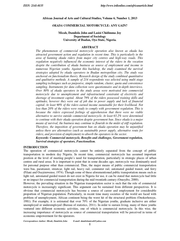 Okada Commercial Motorcycle | PDF | Transport