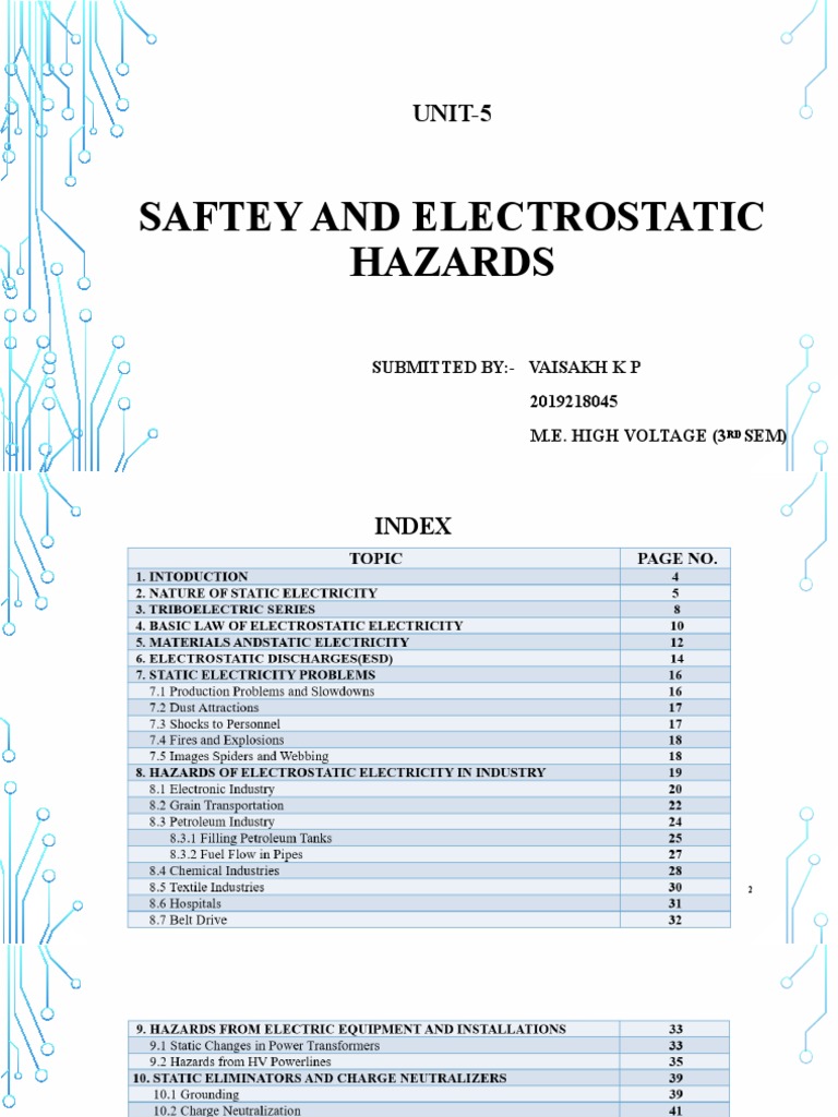 Unit-5 Assignment by Vaisakh K P 2019218045 Me Hve | PDF | Electrostatic Discharge | Electrostatics