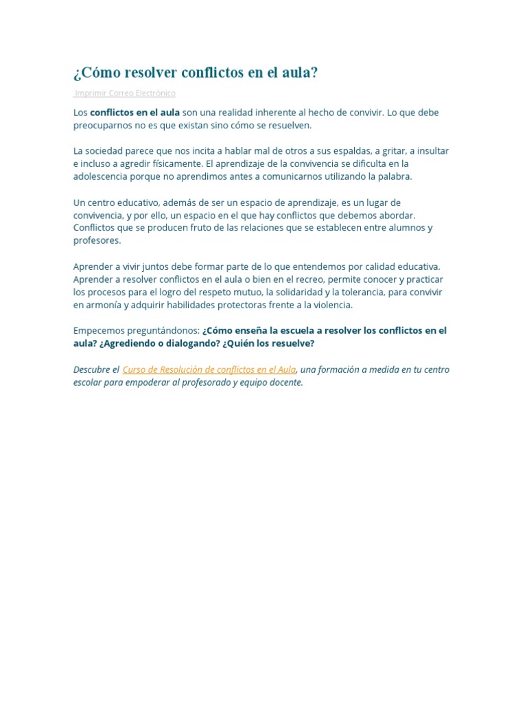 Cómo Resolver Conflictos en El Aula | PDF | Aprendizaje | Salón de clases