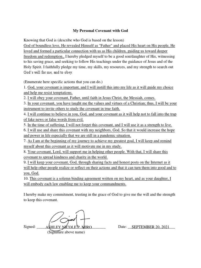 My Personal Commitment to Live According to God's Covenant | PDF ...