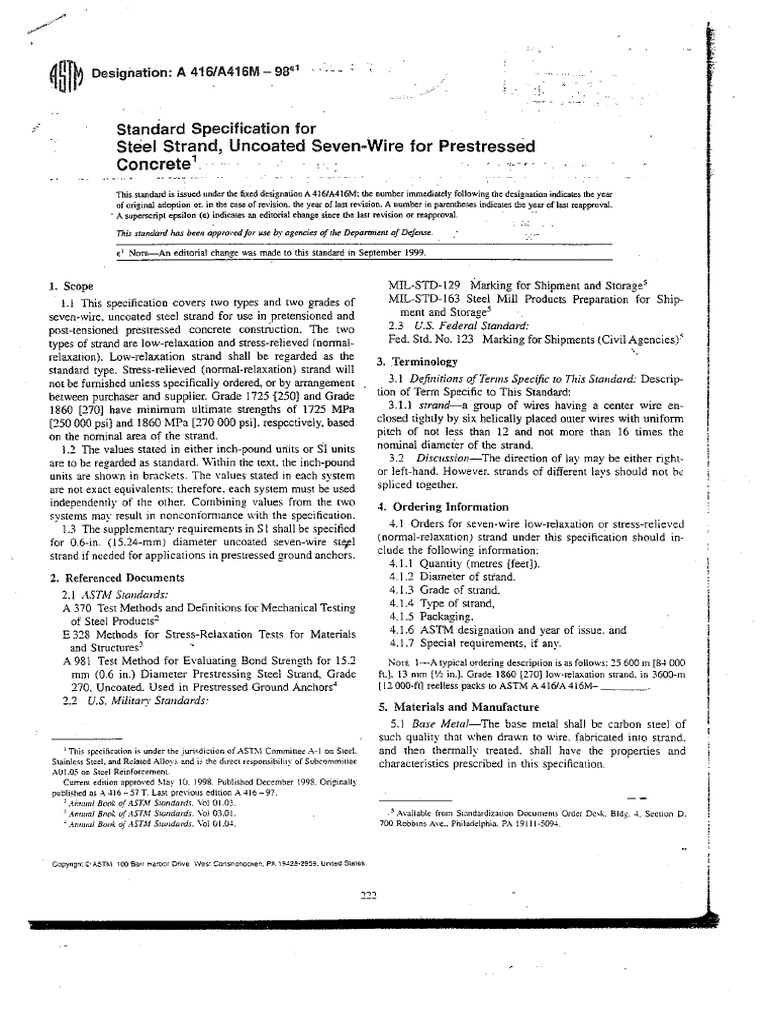Astm A416m-98 | PDF