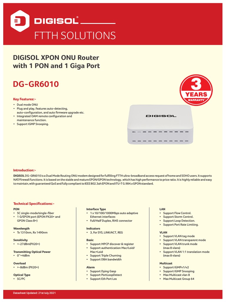 FTTH Solutions: DG-GR6010 | PDF | Computer Science | Computer Network