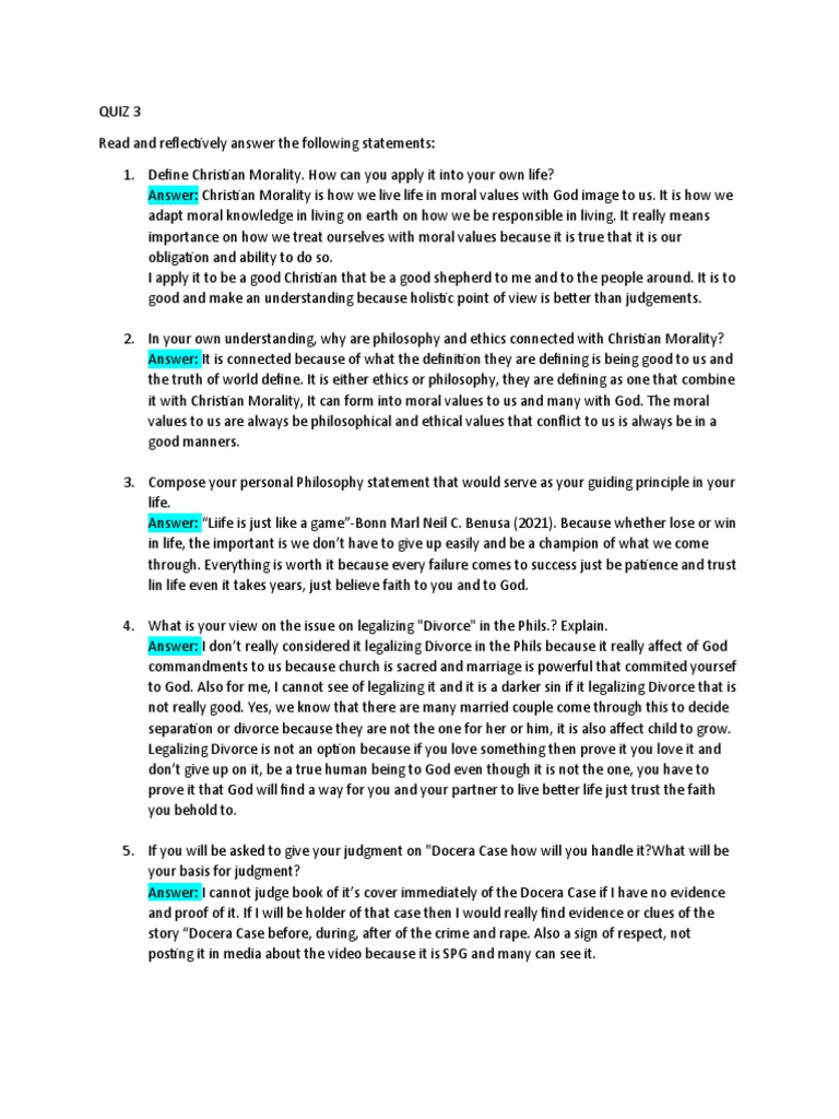 Quiz3 2021 | PDF | Christian Ethics | Morality