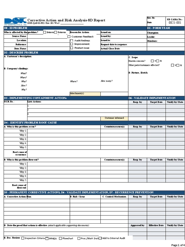 8D Corrective Action Report Template | PDF | Business | Computing