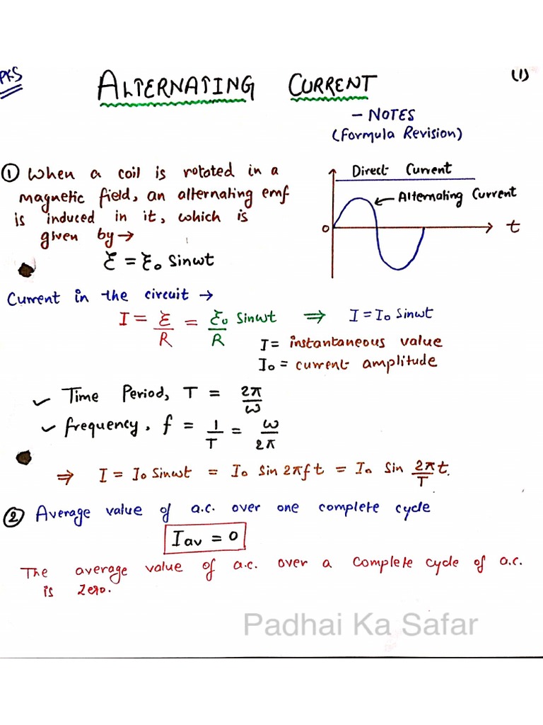 Alternating Current Handwritten Notes Class 12 | PDF